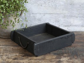 Dřevěná černá retro bedýnka s uchy Brick old black - 31*25*8 cm