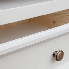 Massive home | Belluno Elegante bílá úzká vitrína z masivu s dubovou deskou levá