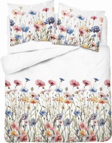Detexpol Bavlněné povlečení 220x200 Bílé s letními lučními květy - barevné povlečení v boho stylu, 100% bavlna - 5341 A - Soft Meadow