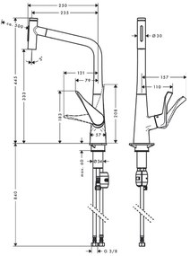 Hansgrohe M71, dřezová baterie Metris Select s výsuvnou sprškou, vzhled nerezový 73820800