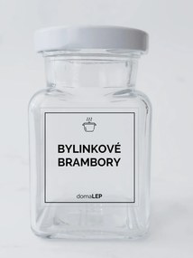 Samolepka na kořenky BYLINKOVÉ BRAMBORY průhledná 5 × 5 cm tučné písmo