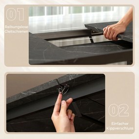 HOMCOM Rozkládací jídelní stůl 140-180 cm pro 6-8 osob, obdélníkový v industriálním designu s ocelovou konstrukcí, černá