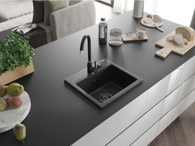 Mexen Milo, granitový dřez 435x410x171 mm, 1-komorový, černá-stříbrná metalíza s černým sifonem, 6505441000-73-B
