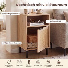 Costway Sada 2 nočních stolků s ratanovými dvířky, přírodní