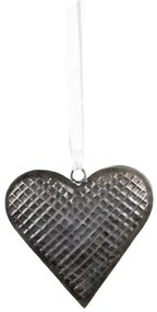 Šedé antik závěsné kovové srdce Senn – 17x3x16 cm