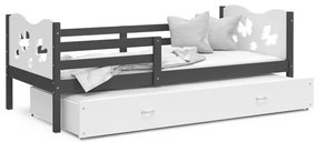 Dětská postel MAX P2 90x200cm s šedou konstrukcí v bílé barvě s motivem motýlků