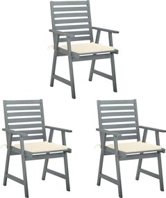 vidaXL Zahradní jídelní židle s poduškami 3 ks masivní akáciové dřevo [3064440] Barva: Šedá