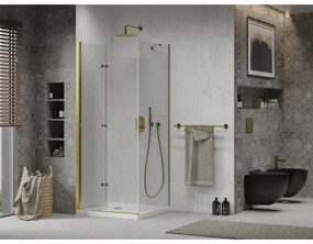 Mexen Lima sprchový kout 80x80cm, 6mm sklo, zlatý profil - čiré sklo + Slim sprchová vanička - 856-080-080-50-00-4010