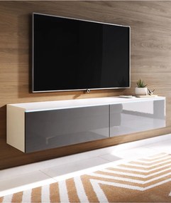 TV stolek LED 140 cm závěsný nebo stojící bílý/šedý lesk Lowboard D