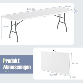 Costway XXL zahradní stůl s HDPE stolní deskou a rukojetí, skládací párty