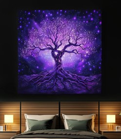 Obraz na plátně - Strom života Purpurová aura FeelHappy.cz Velikost obrazu: 140 x 140 cm