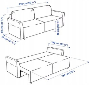 IKEA BRISSUND Rozkládací pohovka pro 3 osoby, Hakebo tmavě šedá