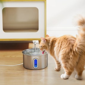 PawHut Fontána pro kočky 2,5 L, pitná fontána pro kočky s tichým čerpadlem, LED, filtr s aktivním uhlím, 19,4 x 19,4 x 18,7 cm