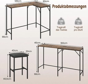 Costway Barový stolní set s 2 barovými židlemi, barový stůl