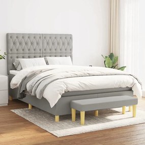 Box Spring Postel S Matrací Textil Světle Šedá Prošívaný design 140 x 200