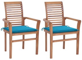 vidaXL Jídelní židle 2 ks modré podušky masivní teak