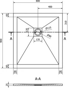 Mexen Stone+, obdélníková vanička z minerálního kompozitu 90 x 80 cm, bílá, bílá krytka, 44108090-W