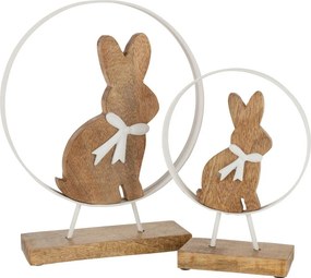 Dřevěná dekorace králíček s mašlí na podstavci - Ø 18*23,5 cm