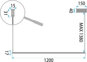 Toolight Toolight, LED závěsné osvětlení 120cm, 15W, 3000K, LHJ031-CP, černá matná, OSW-50014