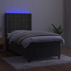 Box spring postel s matrací a LED tmavě šedá 90x190 cm samet 3139776