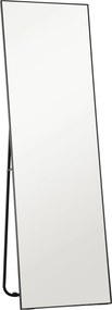 HOMCOM Moderní zrcadlo na celou postavu, 40x150 cm, obdélníkové zrcadlo se stojanem, rámečkem a háčky do ložnice, obývacího pokoje, předsíně, černé |
