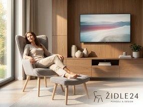 Relaxační křeslo ušák s podnožkou RENI - šedá látka bouclé