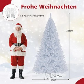 Costway Umělý vánoční stromek 225 cm s tříbarevnými LED, bílý