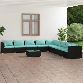 vidaXL 10dílná zahradní sedací souprava s poduškami polyratan [3101797] Barva: Černá a modrá water blue