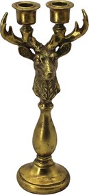 Zlatý antik svícen na 2 úzké svíčky Jelen Deer Antique - 14*11*39 cm