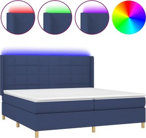Box spring postel s matrací a LED modrá 200x200 cm textil 3138907