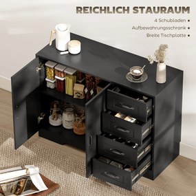 HOMCOM Sideboard, komoda, moderní styl, 4 zásuvky, 1 skříňka, 105 x 40 x 76 cm, černá