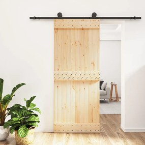 Posuvné dveře s kováním 85 x 210 cm masivní borové dřevo,  3203066
