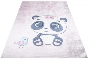 Dětský kusový koberec vhodný k praní BAMBINO 2743 Medvídek Ptáček protiskluzový fialový Rozměr: 140x200 cm