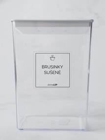 BRUSINKY SUŠENÉ – průhledná samolepka na dózu, základní písmo, 5 x 5 cm | DomaLEP