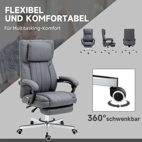 Kancelářská židle Vinsetto s 5 masážními režimy ergonomická kancelářská židle s funkcí polohování výškově nastavitelná podnožka vzhled lnu šedá