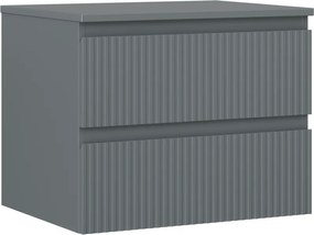 Mexen Rivel, koupelnová skříňka 60 cm s pracovní deskou, 2 zásuvky, drážkovaná, grafitová matná, 91A20-06047-2-BFFC66