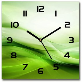 Wallmuralia Skleněné hodiny na stěnu Zelené vlny pozadí 30x30 cm