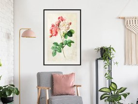 Plakát Nebeská růže - barevná kompozice s květinami na pozadí béžových pruhů