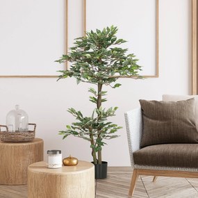 Outsunny Umělý Fikus 150 cm – Dekorativní Umělé Rostlina v Květináči pro Domov, Obývací Pokoj, Kancelář Ø15x150 cm Zelená