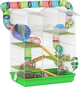 PawHut Klec pro Křečky a Myši s Tunelovým Krmným Kolem 47 x 30 x 59 cm Zelená