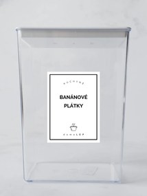 BANÁNOVÉ PLÁTKY – bílá samolepka na dózu, tučné písmo, 6 x 8 cm | DomaLEP