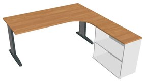 Sestava stolu a skříně levá 180 cm - Hobis Flex FE 1800 H L Dekor stolové desky: olše, Barva nohou: černá