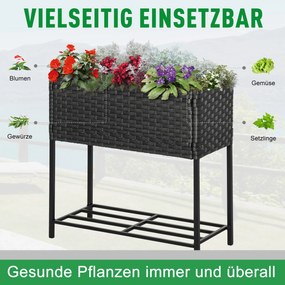 Vyvýšený záhon Outsunny z polyratanu s nožičkami a policí, 70 x 30 x 72 cm, hnědý pro zahradu balkon terasu | Aosom.de