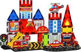 LEAN Toys Magnetické stavební kostky – Požární stanice, 42 dílů