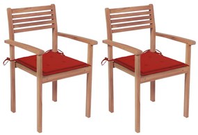 Zahradní židle 2 ks s červenými poduškami masivní teak,  3062268