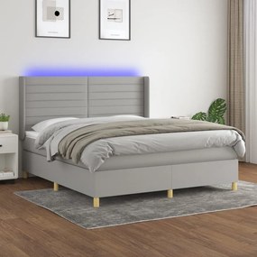 Box spring postel s matrací a LED světle šedá 180x200 cm textil