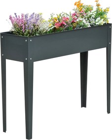 Outsunny Vyvýšený Záhon, Záhon na Byliny, Růstová Krabice s 3 Odtokovými Otvory, Květinová Krabice s Nohami, Kov, 100 x 30 x 80 cm | Aosom