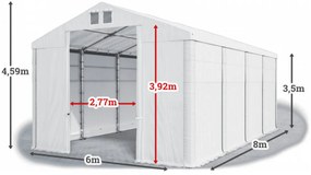 Garážový stan 6x8x3,5m střecha PVC 560g/m2 boky PVC 500g/m2 konstrukce ZIMA Bílá Šedá Bílé