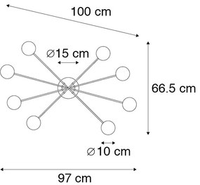Moderní stropní svítidlo černé 8-světlo s kouřovým sklem - Atény