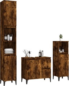 3dílný set koupelnových skříněk kouřový dub kompozitní dřevo 3185548
